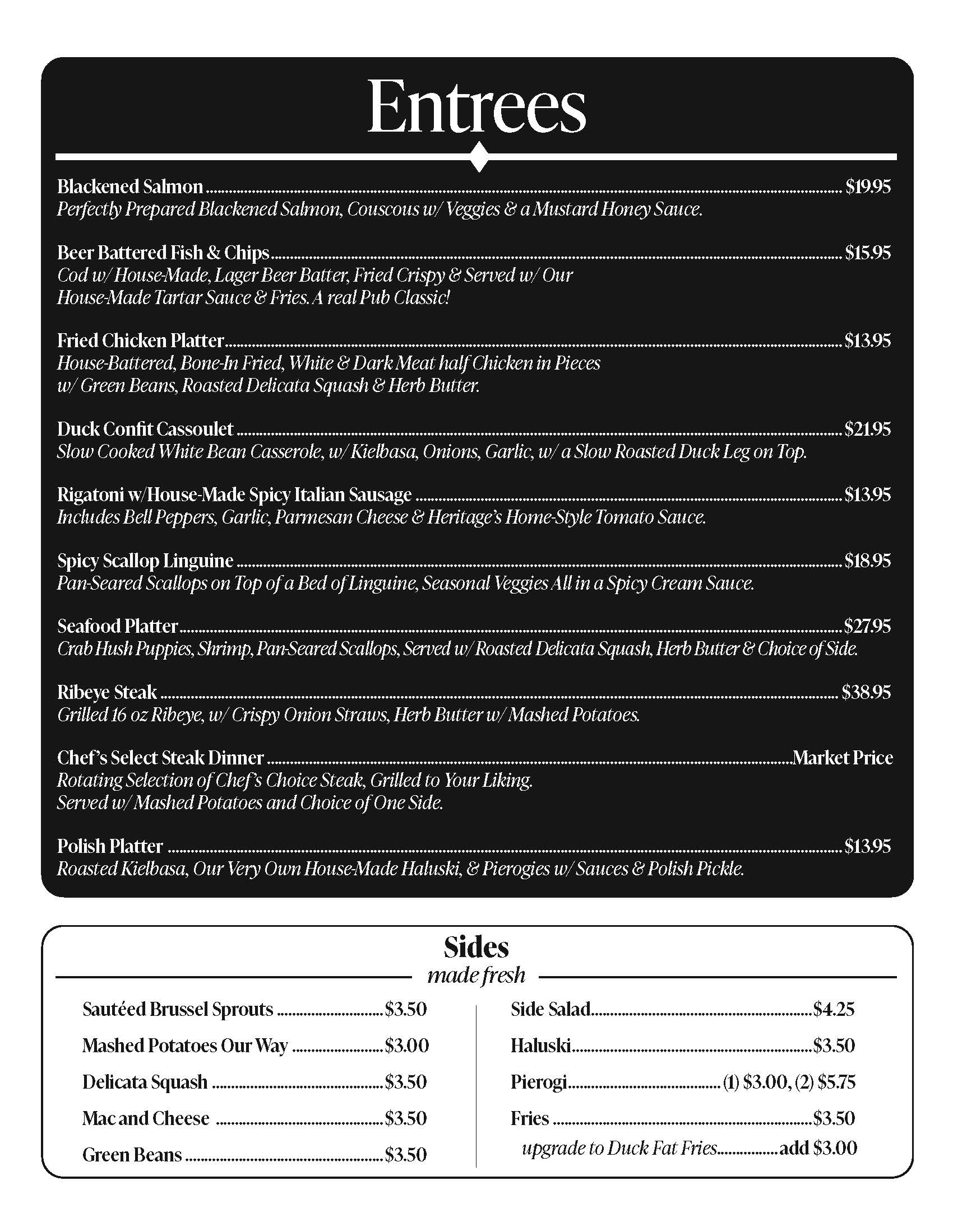 Menu - Heritage Resturaunt & Pub